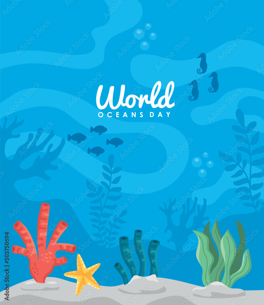 world oceans day lettering underwater Stock Vector | Adobe Stock
