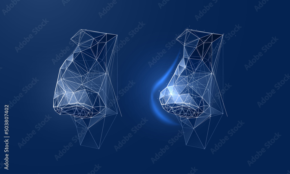 Rhinoplasty, nose surgery in a futuristic polygonal style. Vector ...