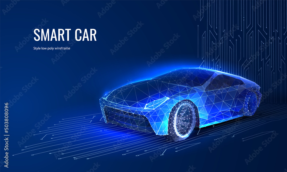 Digital car in a futuristic style. Concept for a banner or landing page ...