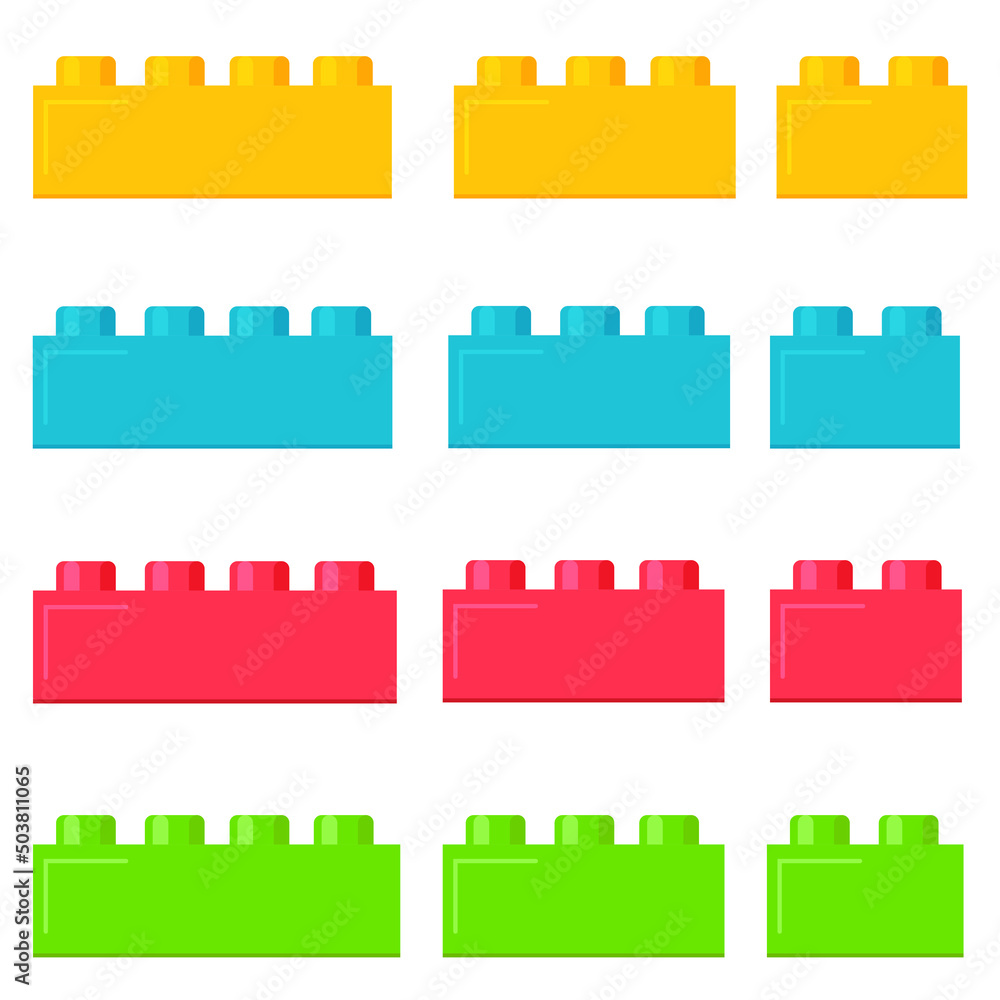 Building plastic toy bricks or child blocks construction flat cartoon ...
