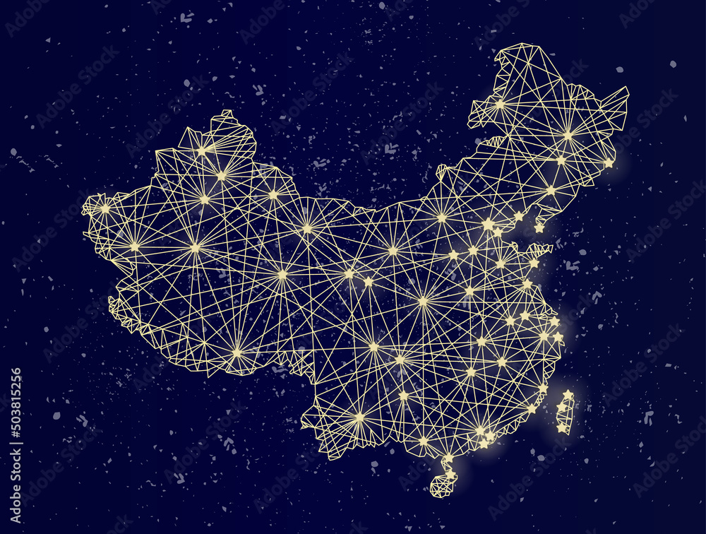 Glowing map of China on the night sky Stock Vector | Adobe Stock