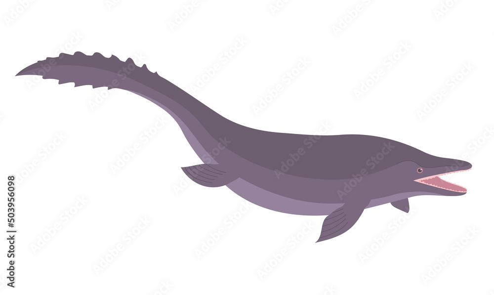 Vetor Prehistoric underwater dinosaur mosasaurus with fins. Predatory ...