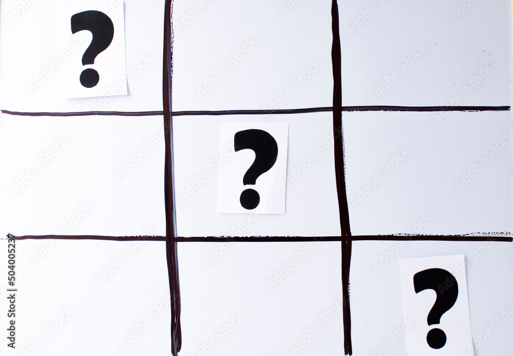 question mark on the tic-tac-toe field. FAQ frequency asked questions ...