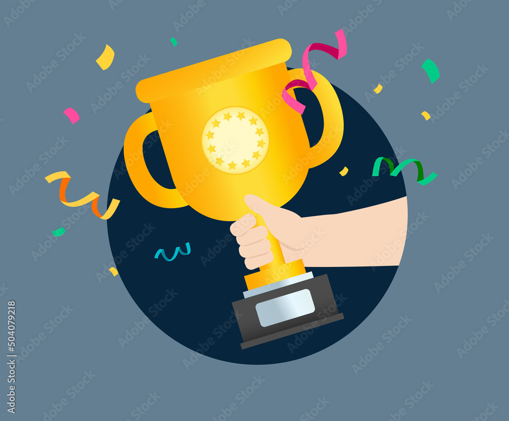 The winning trophy and confetti from firecracker illustration set ...