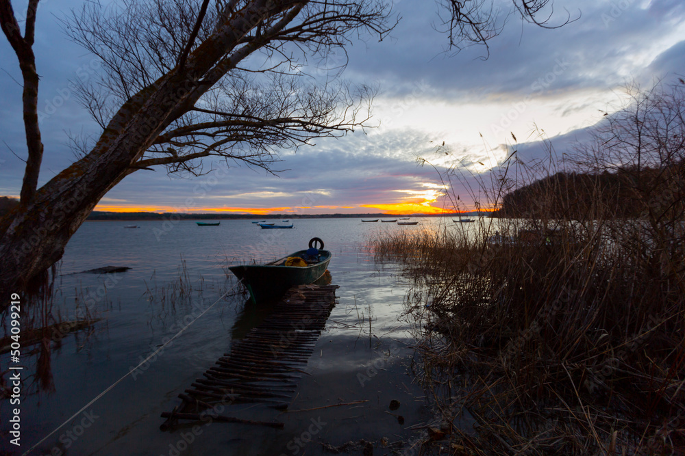Fisher boat back to Van port. Van Lake has special fish, Alburnus ...