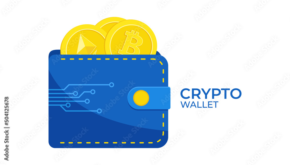 Crypto currency wallet, flat vector illustration. Digital wallet with ...