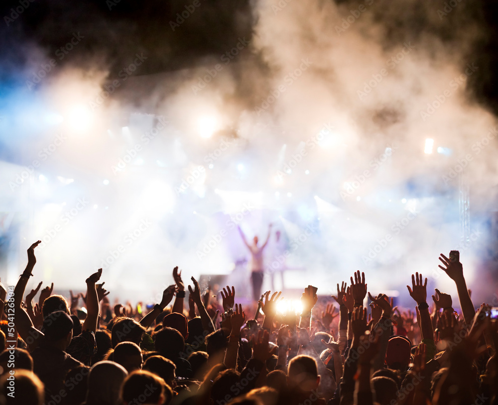 music festival background crowd having fun space for your text Stock ...