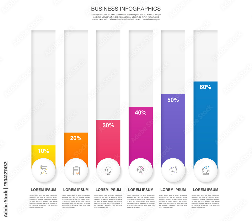 Infographics vector with 6 columns. Business concept graphic process ...