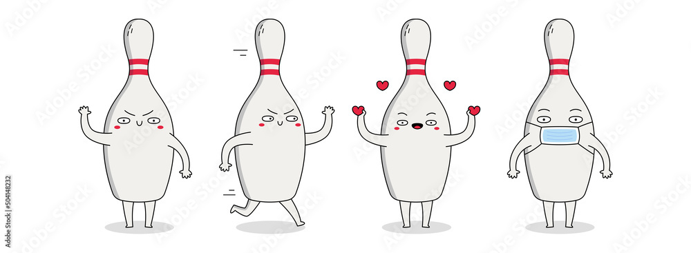 Cute bowling pin cartoon character set 1 of bowling pin waving hand ...
