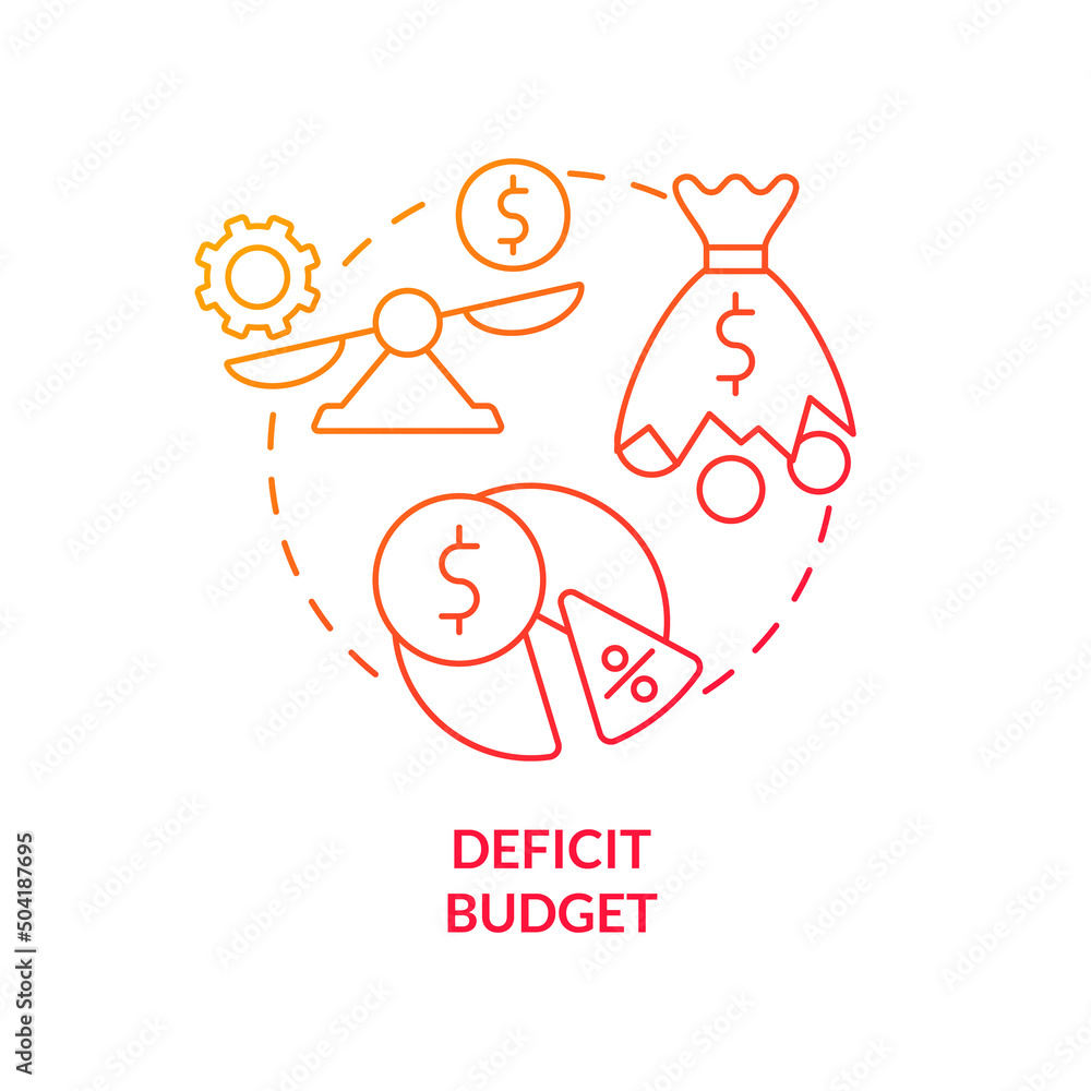 Deficit budget red gradient concept icon. Expenses exceed revenue ...