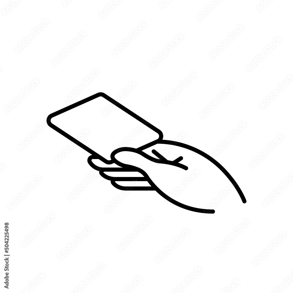 Payment by credit card black line icon. Bank card in hand. Abstract ...