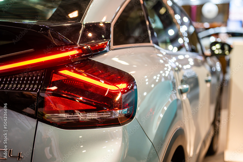 LED rear lights and car design closeup of nev Citroen C4-e crossover ...