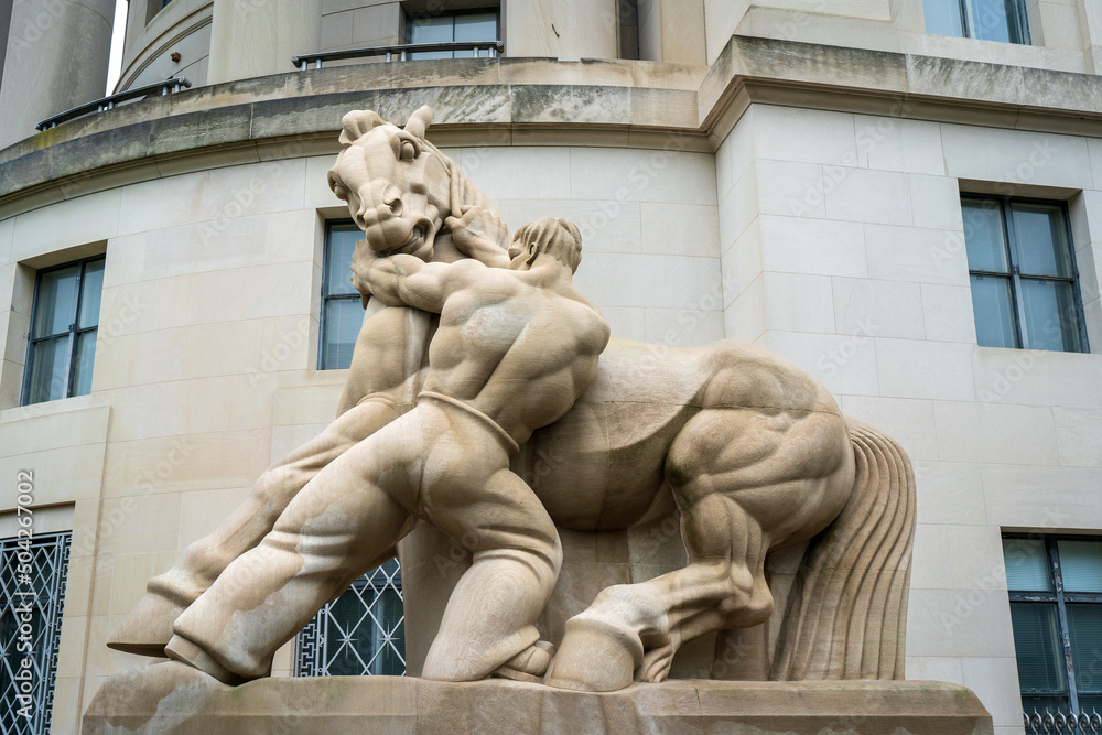 Washington, DC USA - May 6, 2022: "Man Controlling Trade" statue is one ...