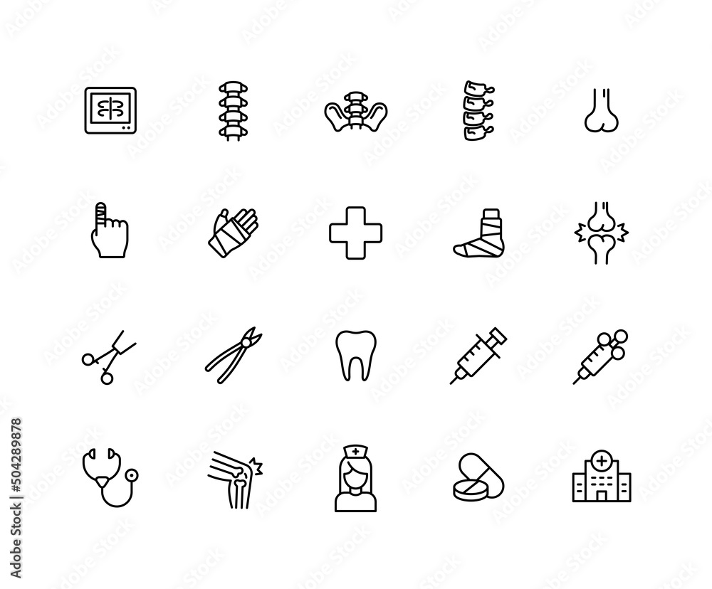 Surgical linear icons. Set of hospital, surgery, Orthopedic, bone ...