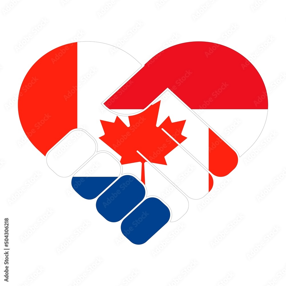Handshake symbol in the colors of the national flags of Canada and ...