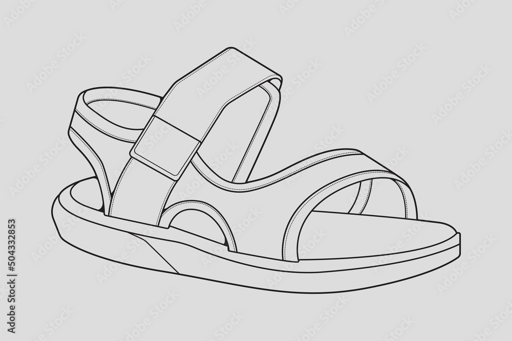 strap sandals outline drawing vector, strap sandals in a sketch style ...