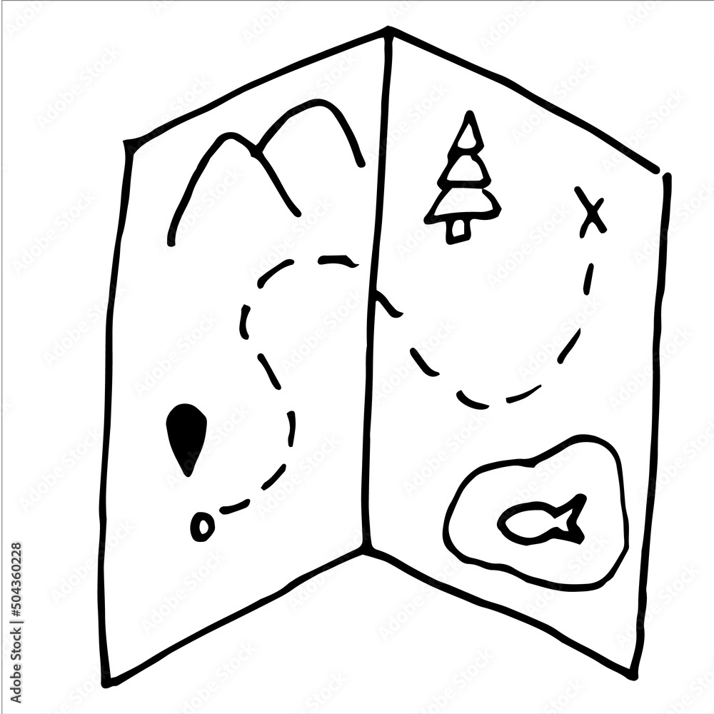 Vector old map with location marker and dash line from point to point ...