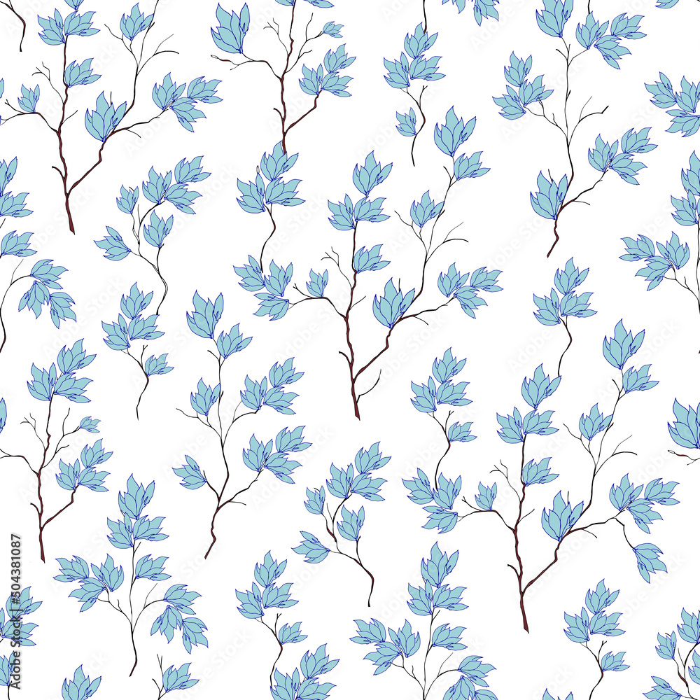 Simple background with small blue flowers on a white background. Drawn ...