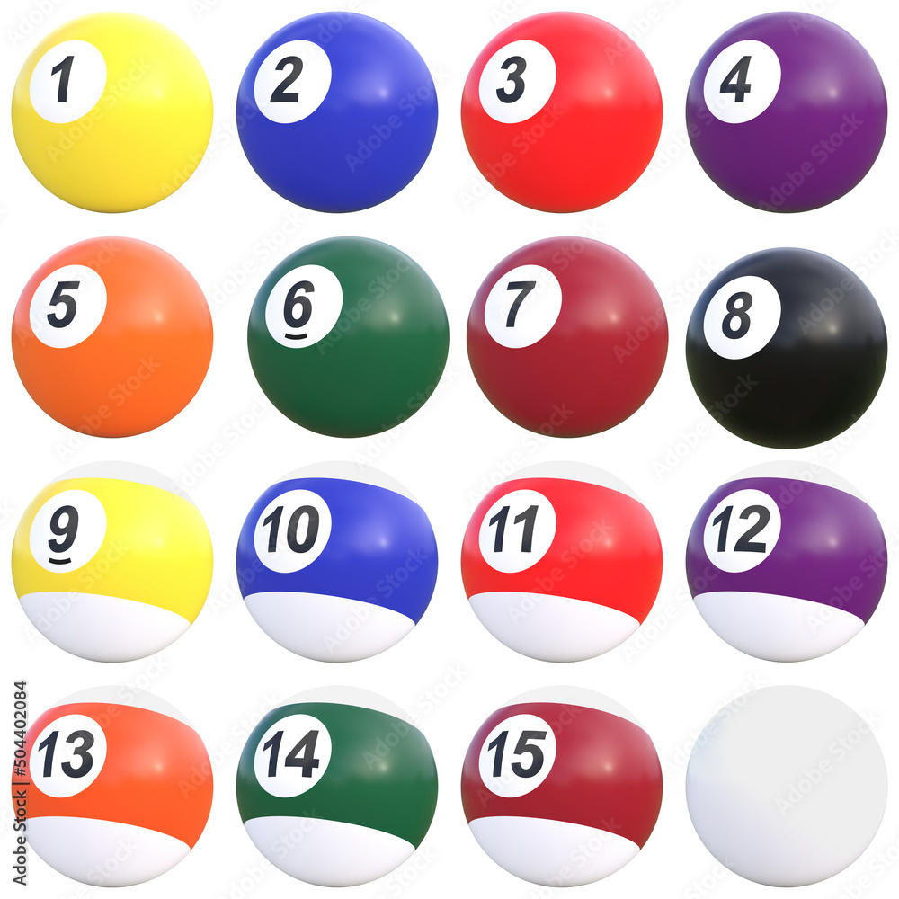 Illustration Stock Pool balls with numbers collection isolated on white ...