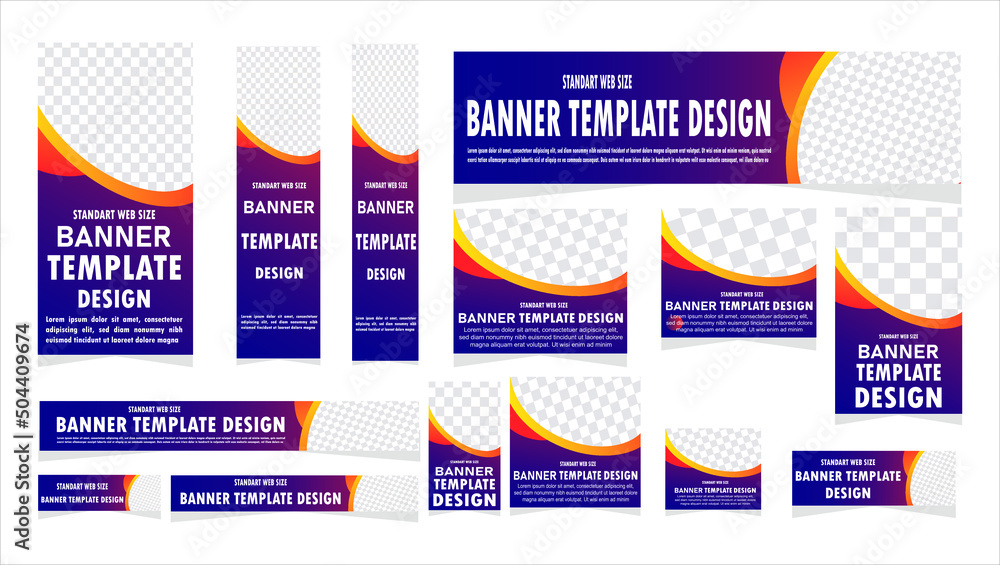 set of web banners of standard size with a place for photos. Vertical ...