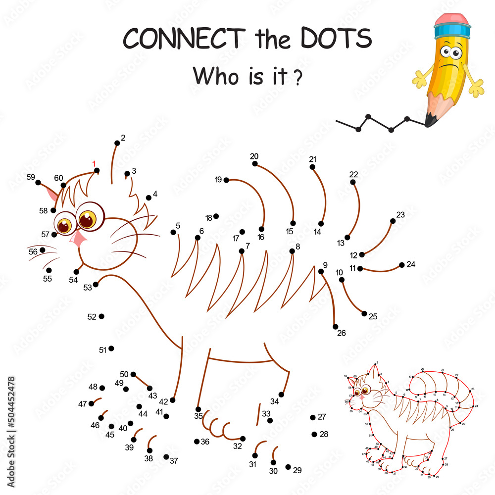 Стоковое векторное изображение «Cat or kitten. Dot to dot game. Connect ...