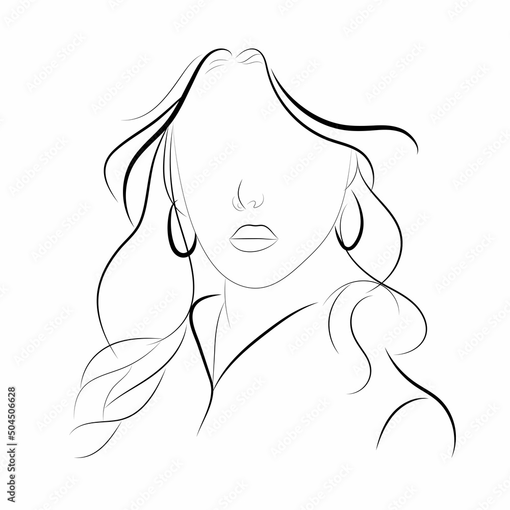 Line Drawing. Abstract face by one line drawing. Modern continuous line ...