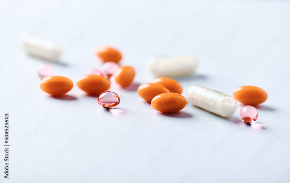 Vitamin E, Coenzyme Q10 and Vitamin C capsules. Antioxidants. Concept ...