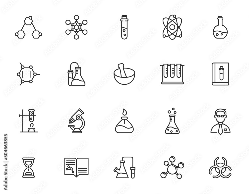 Chemistry science laboratory line icon. Vector lab atom research ...