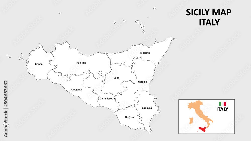 Illustration Stock Sicily Map. State and district map of Sicily ...