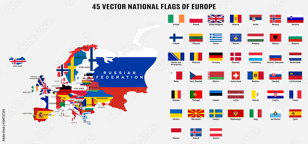 45 Vector national flags and map of Europe Stock Vector | Adobe Stock