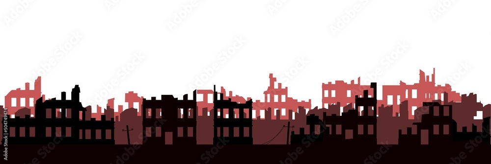 Ruined city. Apocalypse natural or war. Just cartoon style. Seamless ...