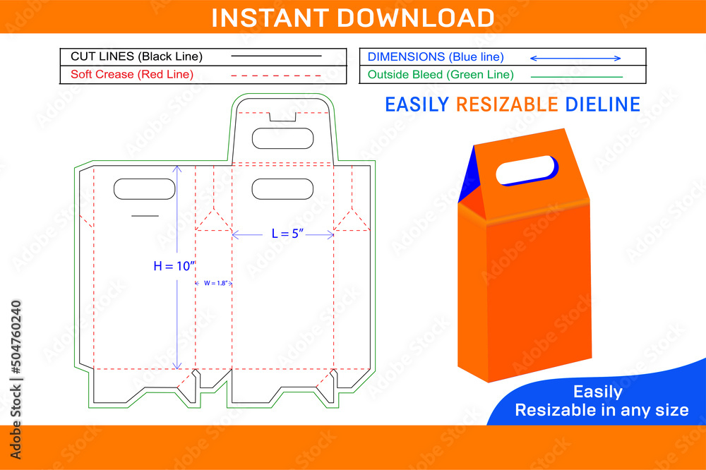 Paper bag design with die cut template and 3D box packaging Stock ...
