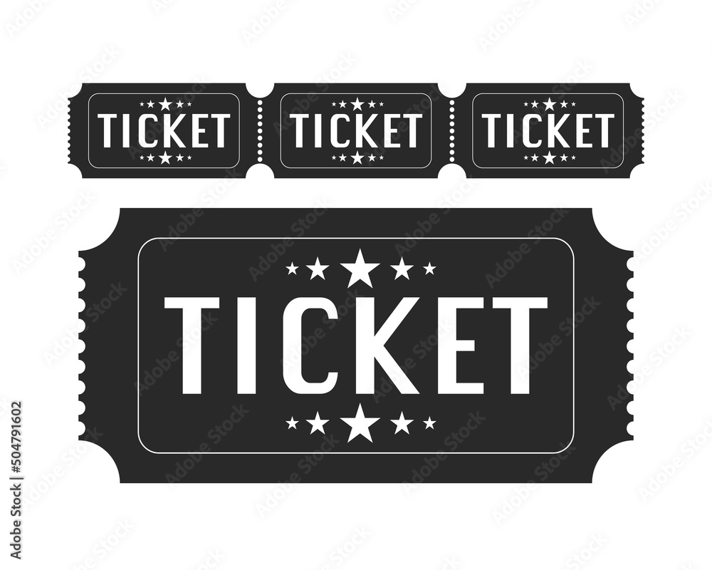 Vector image of a single ticket and ticket strip, black and white ...