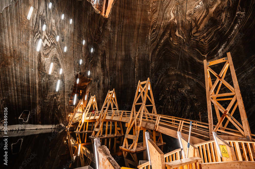 Underground theme park in big salt mine Salina Turda, Turda in Romania ...