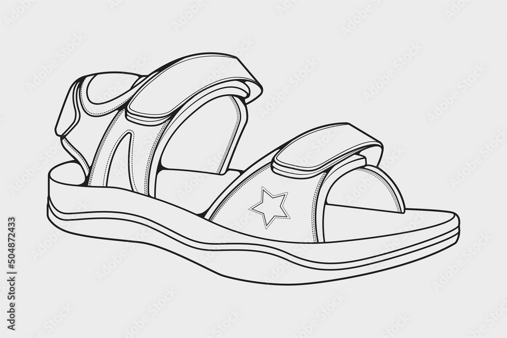 strap sandals outline drawing vector, strap sandals in a sketch style ...