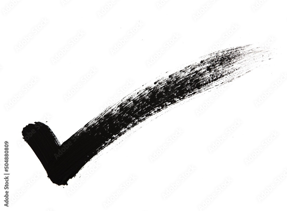 Photo of an check mark in bold brush stroke, Isolated on white. Stock ...