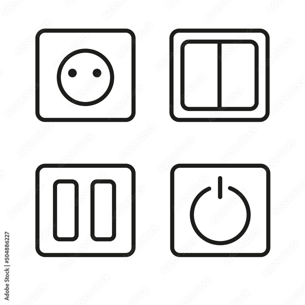 Set of icons of electric socket and switches. Symbols for sockets and ...