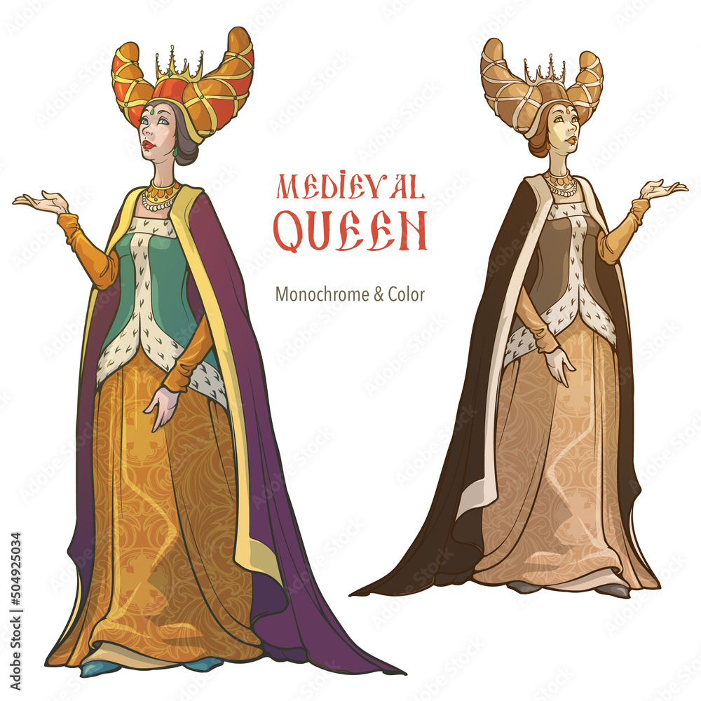 Fairy tale queen. Medieval gothic style character concept art. Book ...