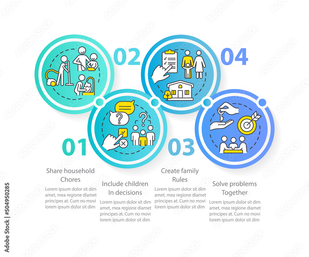 Encouraging teamwork blue circle infographic template. Family ...