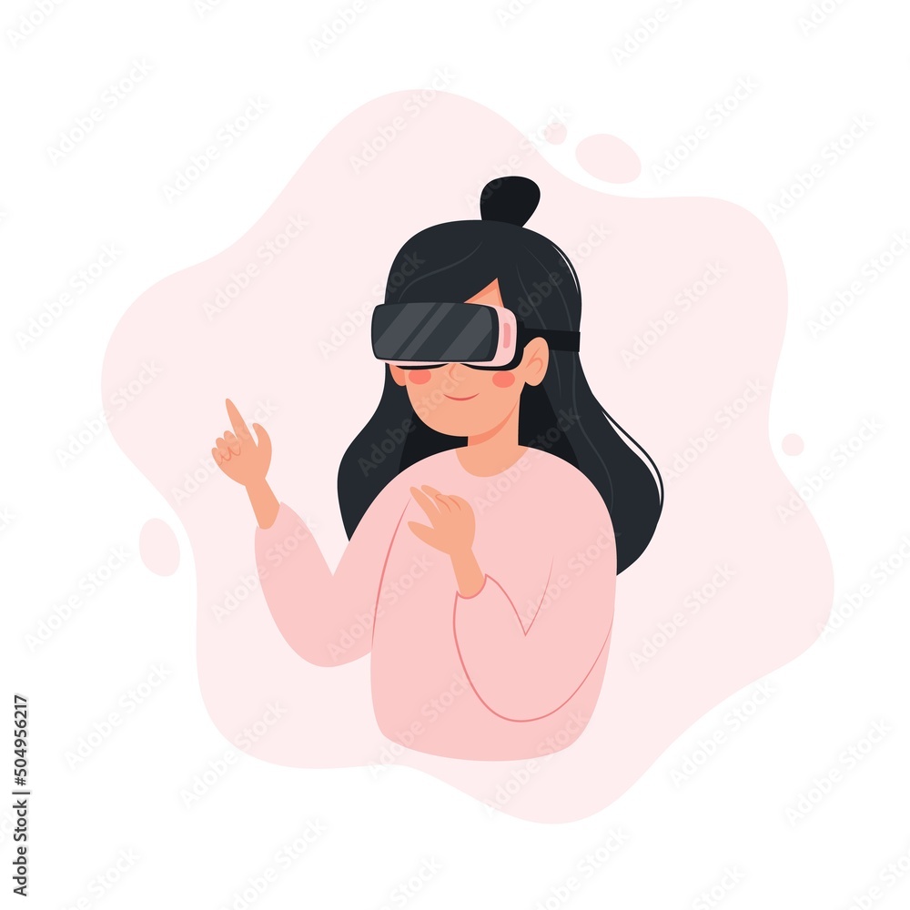 Metaverse concept, woman using virtual reality headset. Digital cyber ...