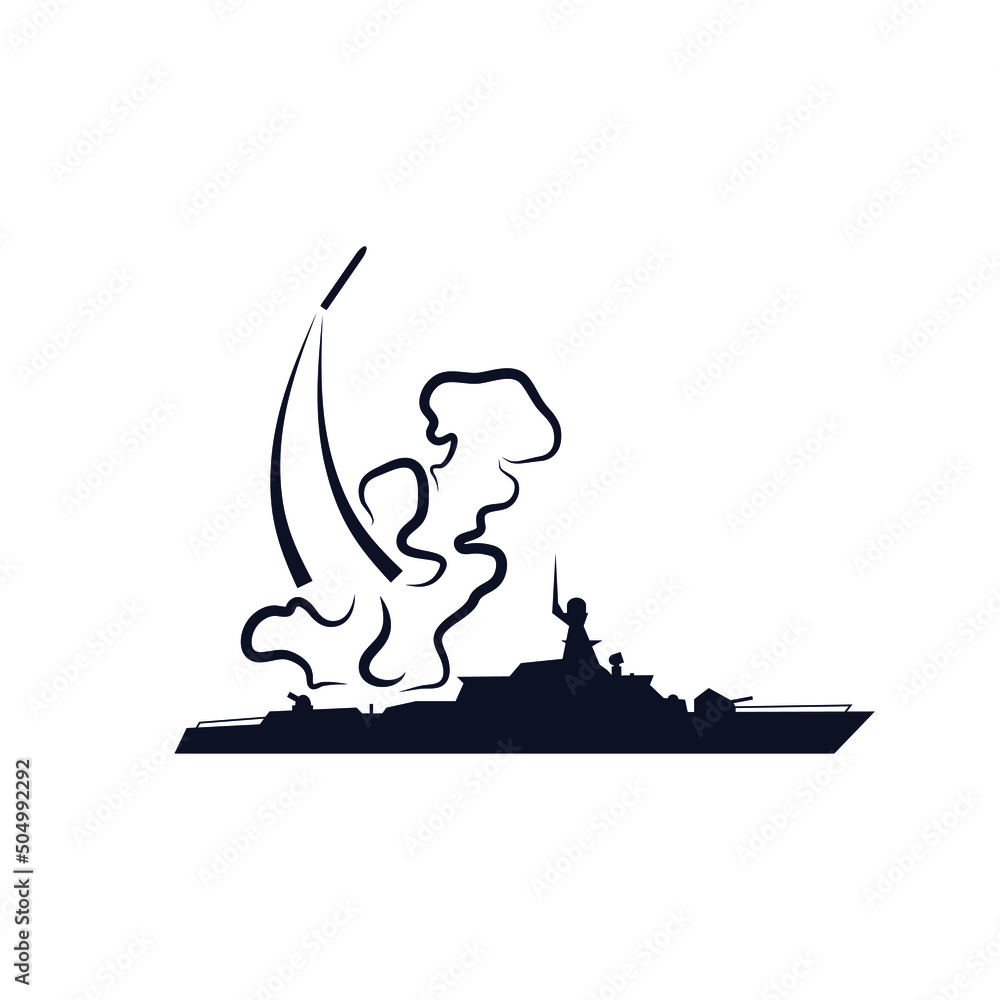 Warship cruiser icon logo sign Military navy emblem Launch of a combat ...