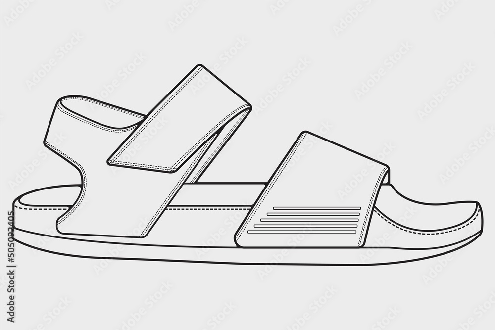 strap sandals outline drawing vector, strap sandals in a sketch style ...