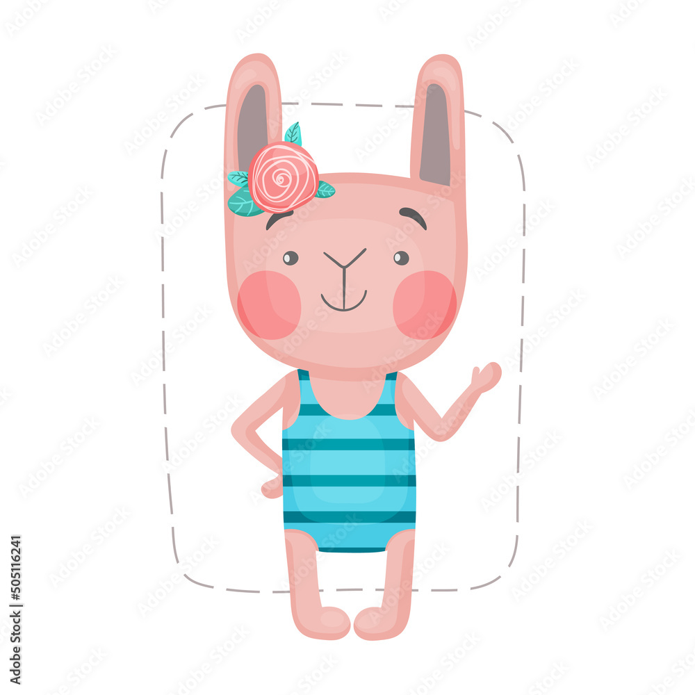 Vector isolated image of a cartoon bunny on the beach in a swimsuit ...