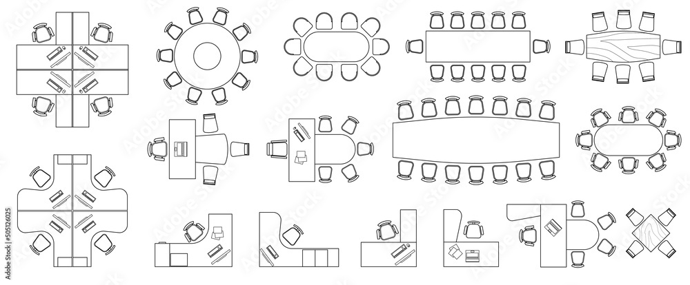 Office Furniture elements top view vector set. Kit for plan of office ...