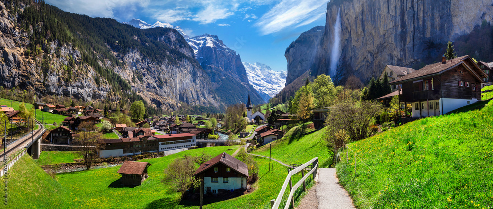 Switzerland nature and travel. Alpine scenery. Scenic traditional ...