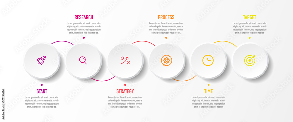 Timeline infographic design with 6 options or steps. Infographics for ...