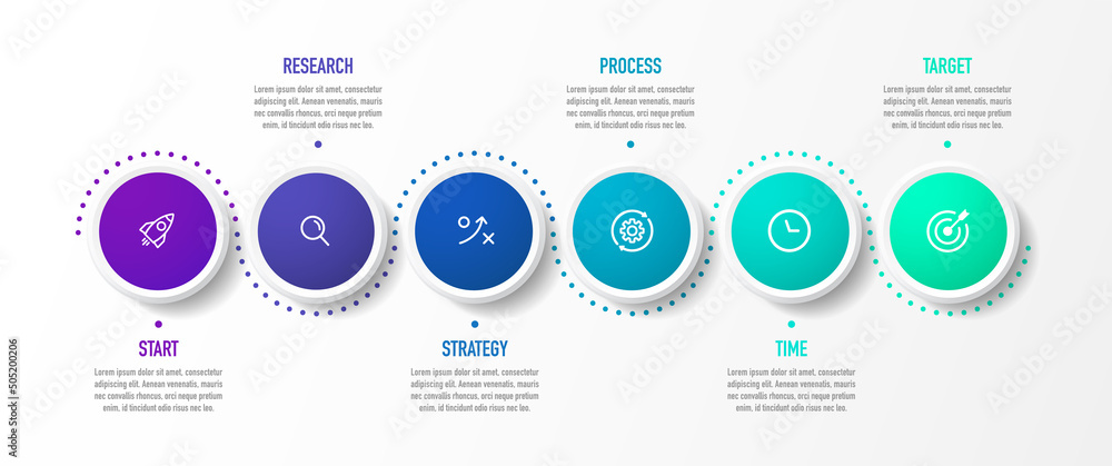Timeline infographic design with 6 options or steps. Infographics for ...