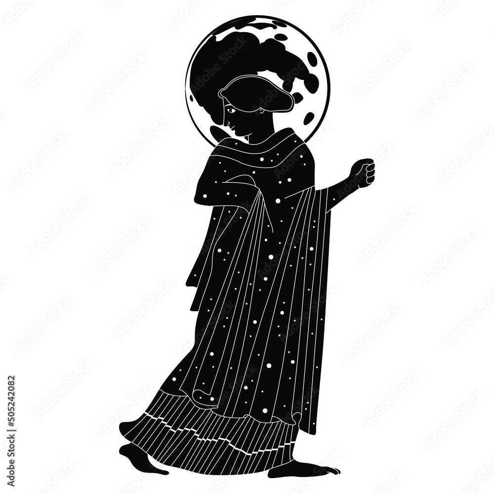 Ancient Greek woman as starry night with full moon as her nimbus ...