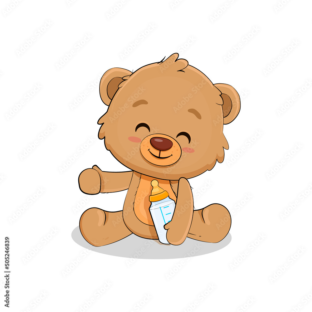 Cute cartoon teddy bear baby on white background.Bear cub with baby ...