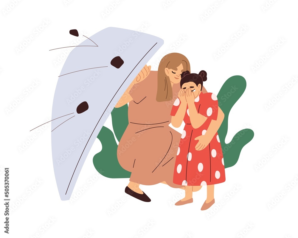 Mother caring, protecting child from danger. Mom ensuring safety for ...